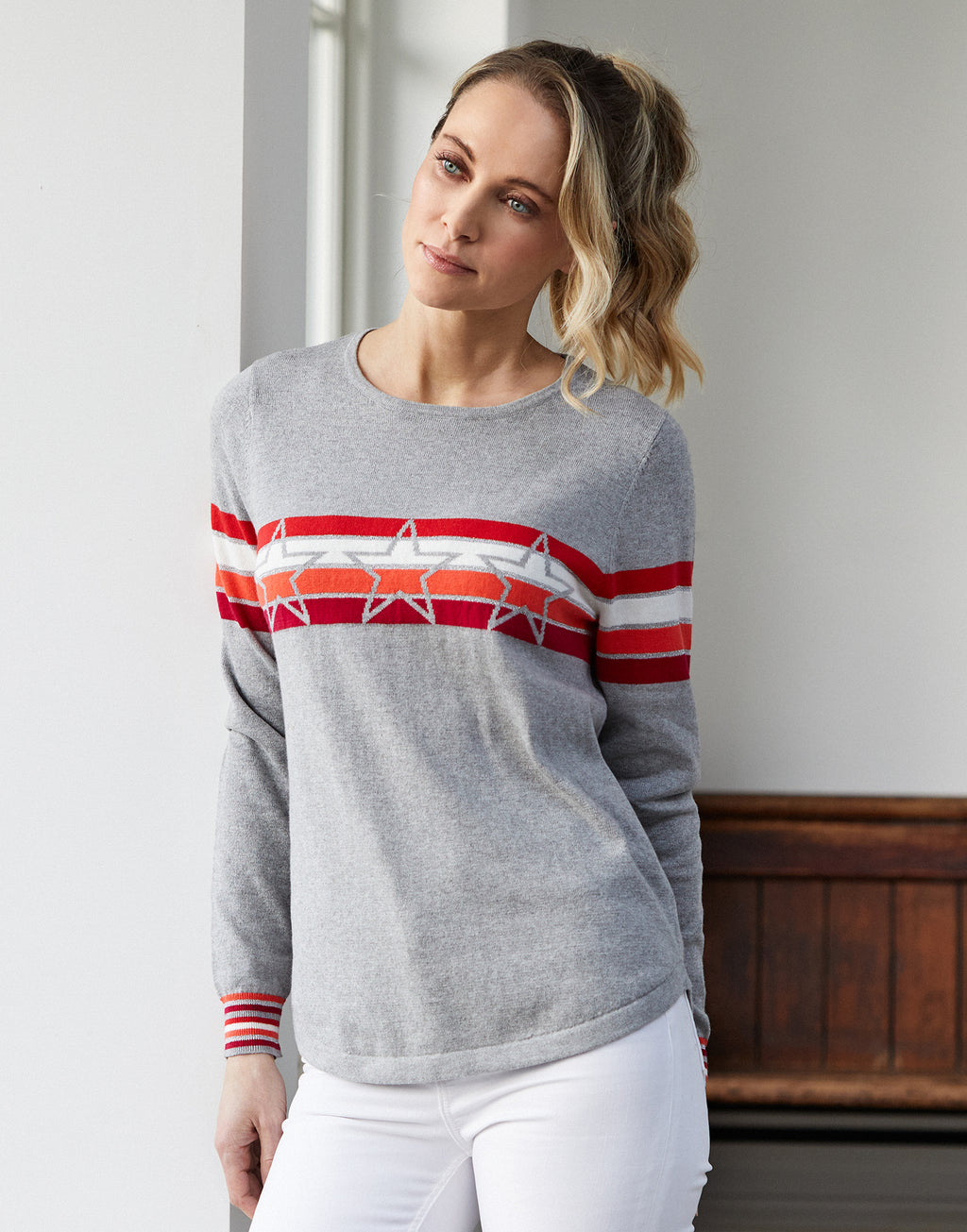 maria grey cotton cashmere multi colour stars and stripes – cove