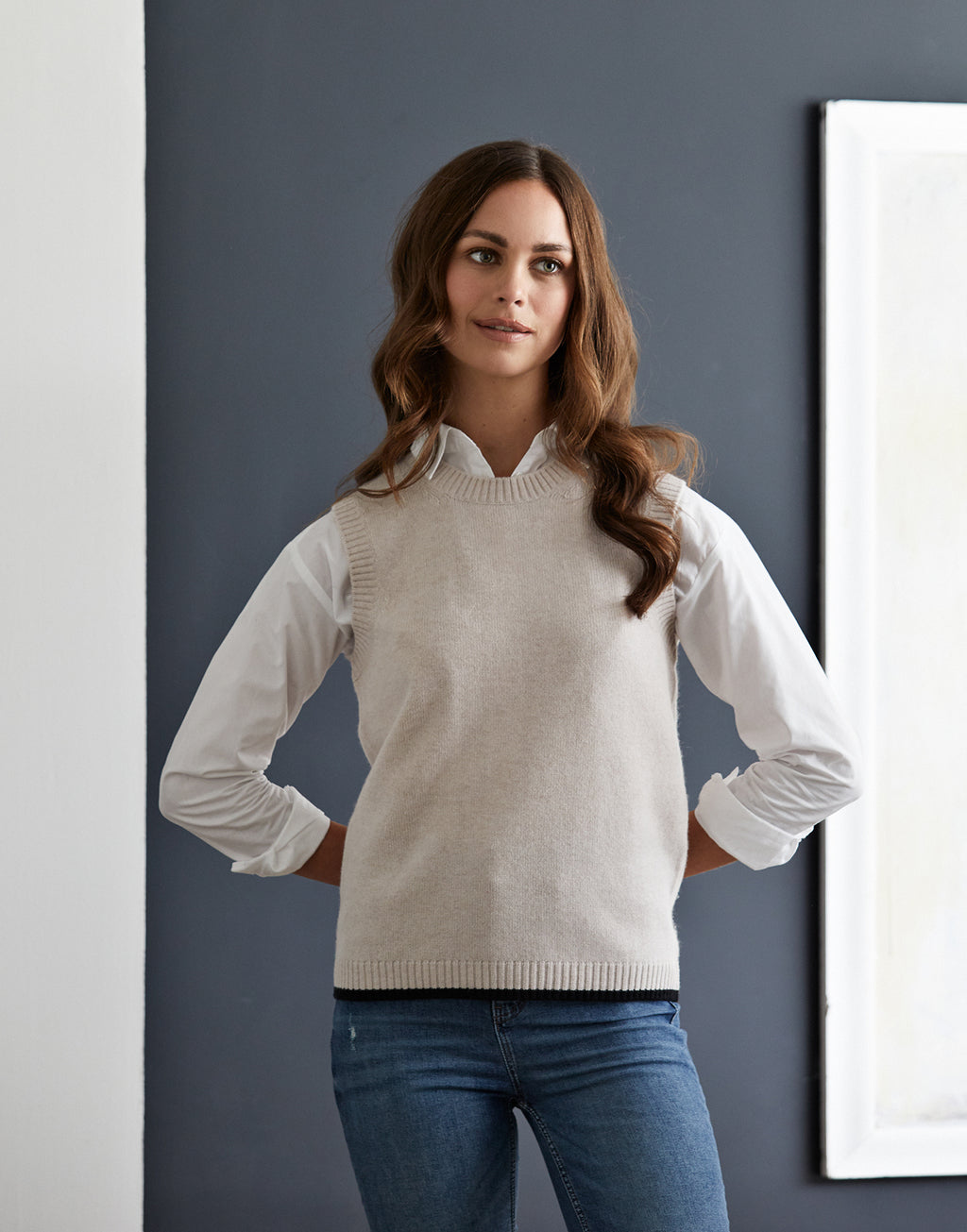 tilly beige tank with black trim available in 3 sizes – cove